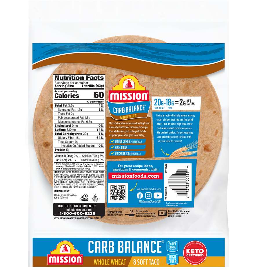 Carb Balance Soft Taco Whole Wheat Tortillas - Mission Foods Carb Balance Soft Taco Whole Wheat Tortillas - Mission Foods